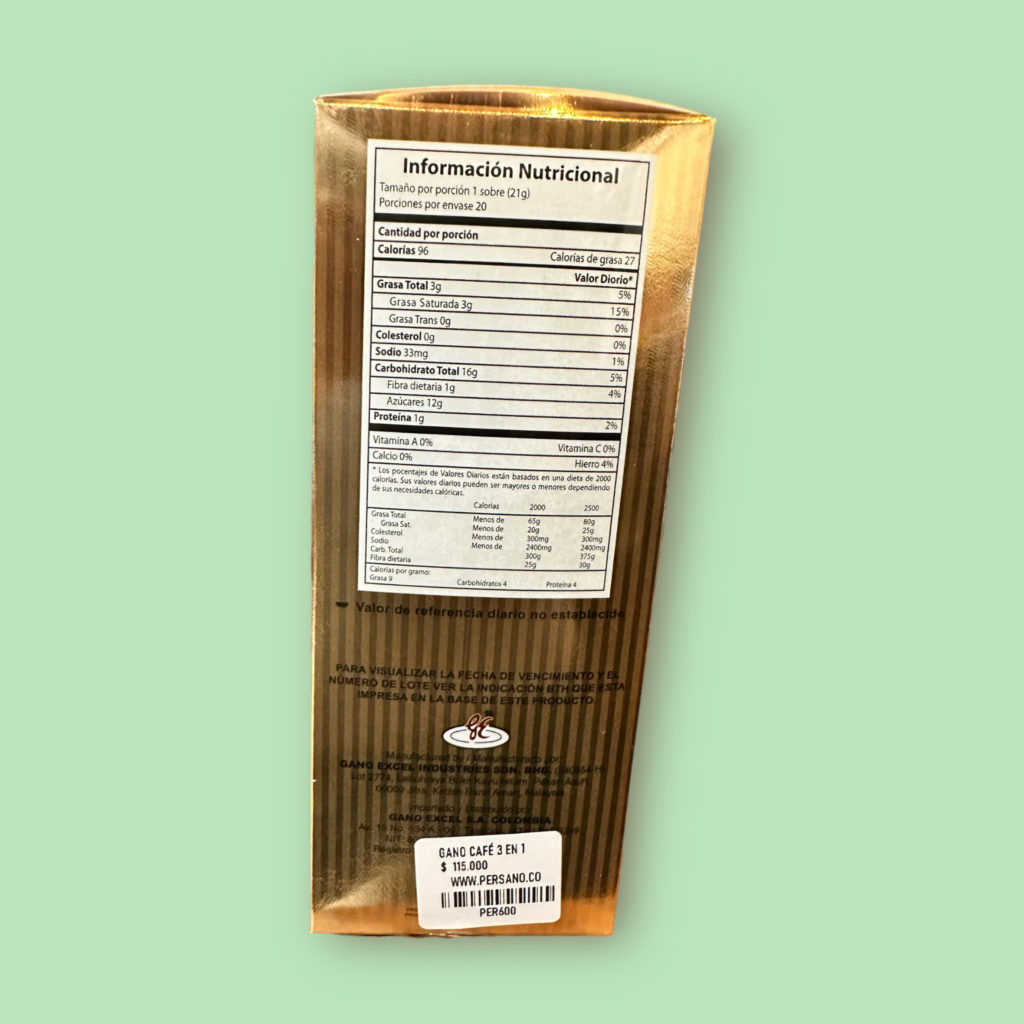 Gano Café 3 En 1 Bebida Instantanea Con Café y Ganoderma Lucidum x 20 ...