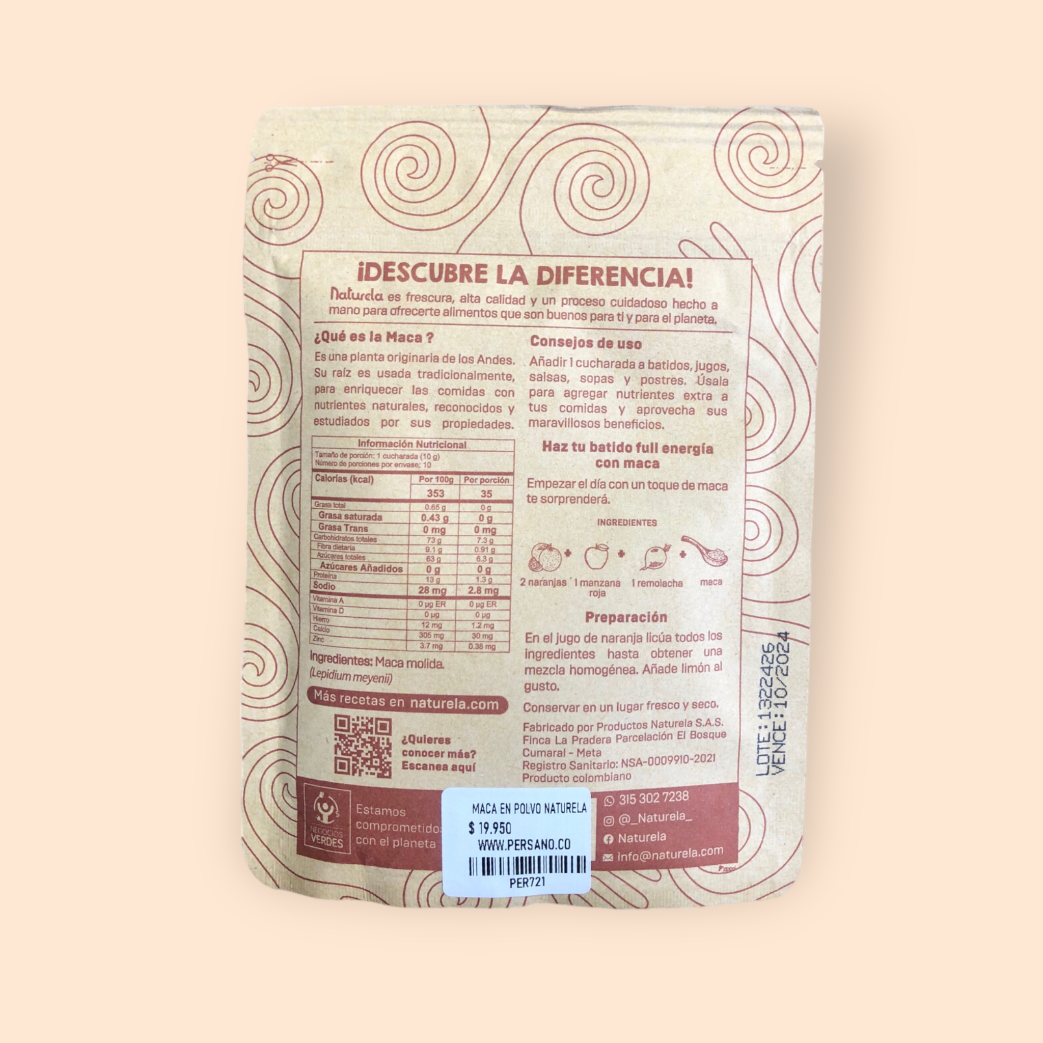 Naturela Maca En Polvo Raíz De Uso Ancestral x 100g - Persano.co