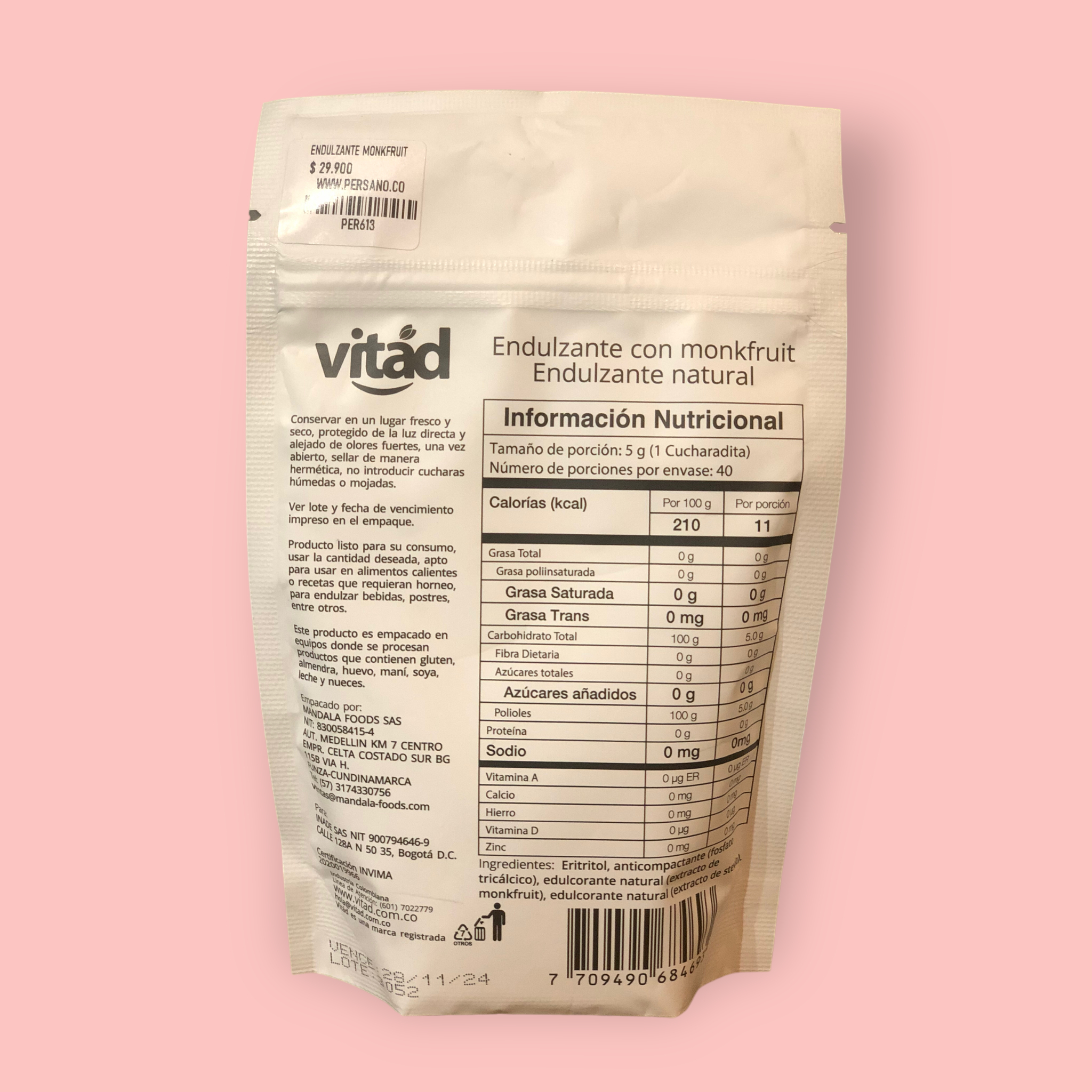 Vitad Endulzante Natural En Polvo Monkfruit x 200g - Persano.co