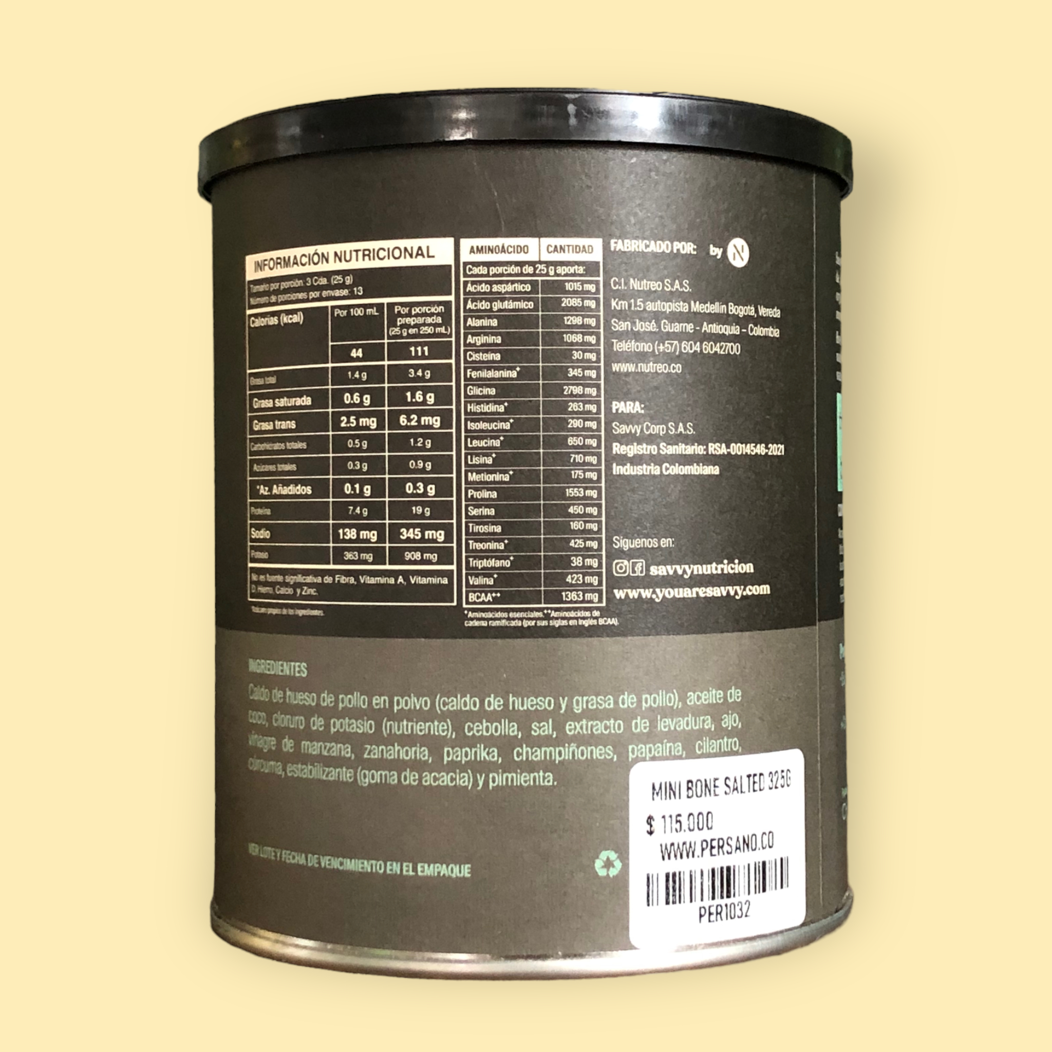 Savvy Proteina Mini Bone Broth Salted Power 325g - Compra en Persano.co